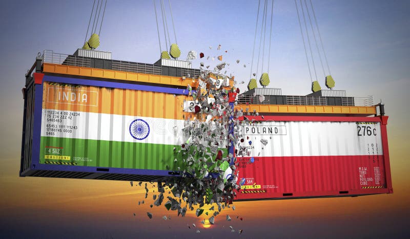 Cargo Containers with Flags of India and Poland Stock Illustration ...