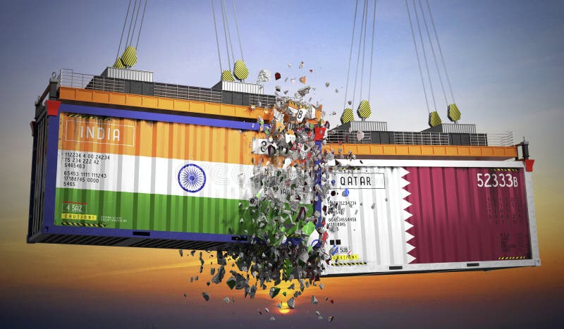 Cargo Containers with Flags of India and Qatar Stock Illustration ...