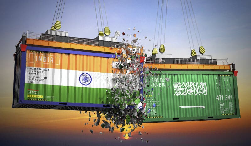 Cargo Containers with Flags of India and Saudi Arabia Stock ...