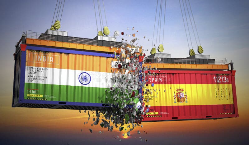 Cargo Containers with Flags of India and Spain Stock Illustration ...