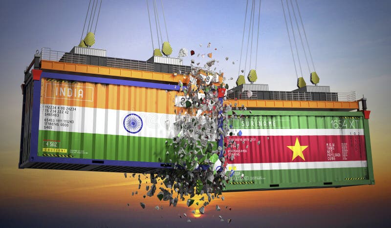 Cargo Containers with Flags of India and Suriname Stock Illustration ...