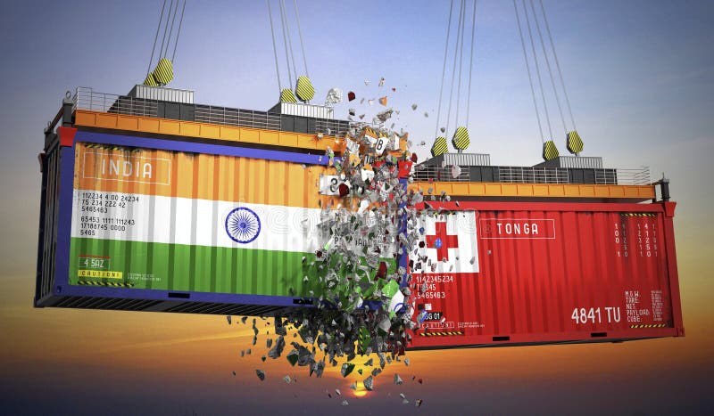 Cargo Containers with Flags of India and Tonga Stock Illustration ...