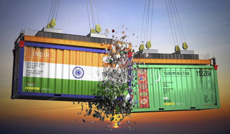 Cargo Containers with Flags of India and Turkmenistan Stock ...