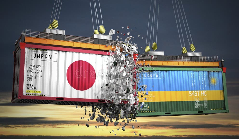 Cargo Containers with Flags of Japan and Rwanda Stock Illustration ...