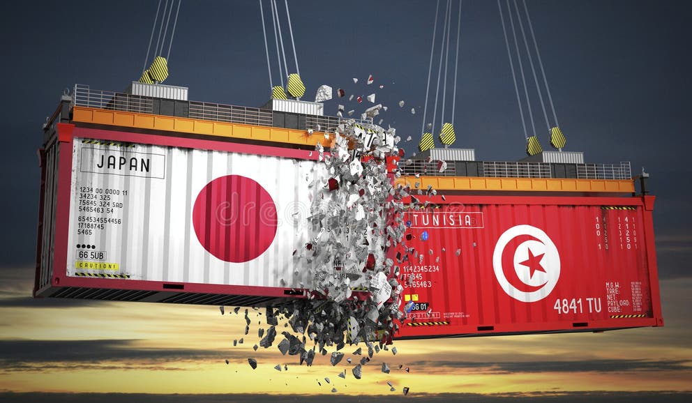 Cargo Containers with Flags of Japan and Tunisia Stock Illustration - Illustration of container ...