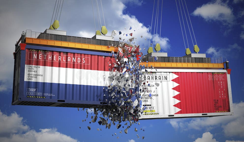 Cargo Containers with Flags of Netherlands and Bahrain Stock ...