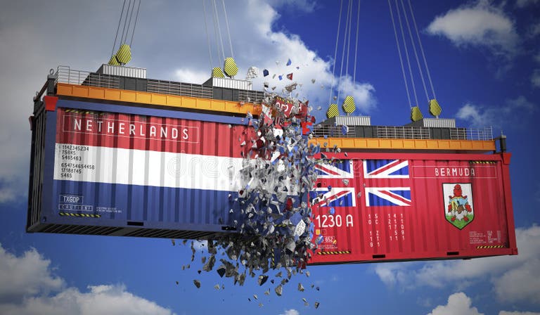 Cargo Containers with Flags of Netherlands and Bermuda Stock ...