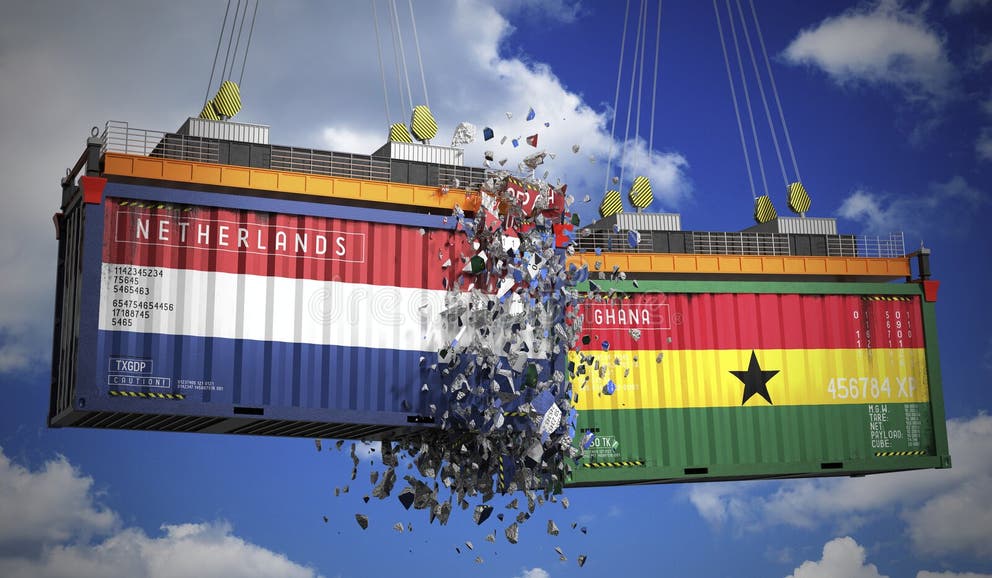 Cargo Containers with Flags of Netherlands and Ghana Stock Illustration ...