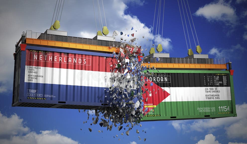 Cargo Containers with Flags of Netherlands and Jordan Stock ...
