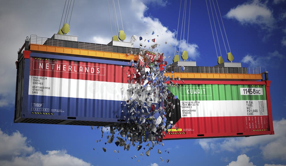 Cargo Containers with Flags of Netherlands and Kuwait Stock ...