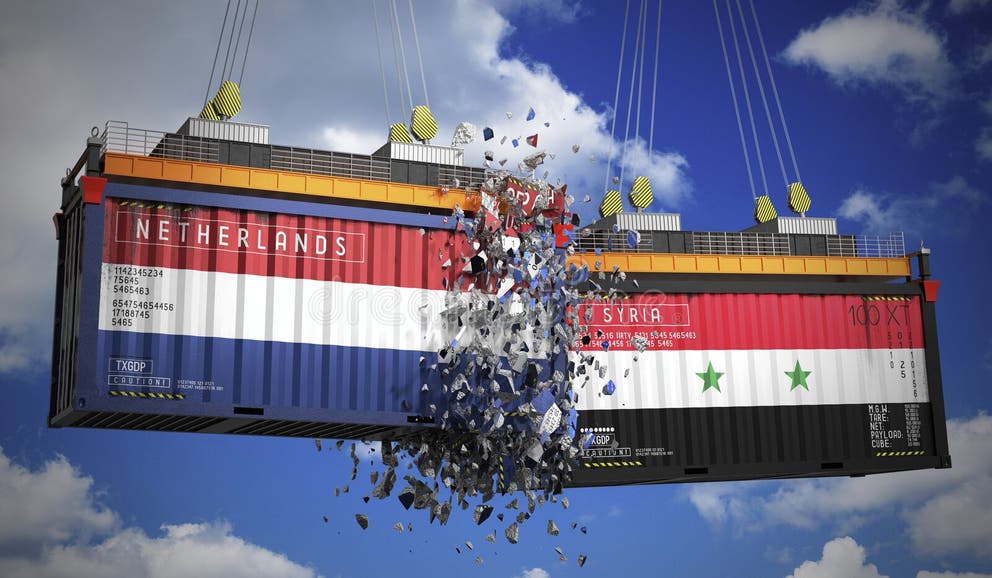 Cargo Containers with Flags of Netherlands and Syria Stock Illustration ...
