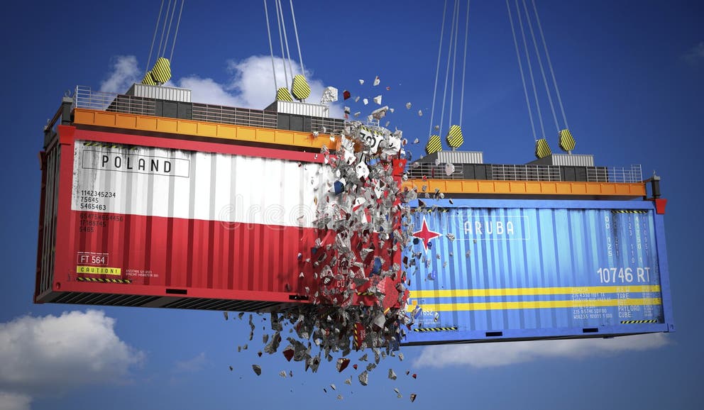Cargo Containers with Flags of Poland and Aruba Stock Illustration ...