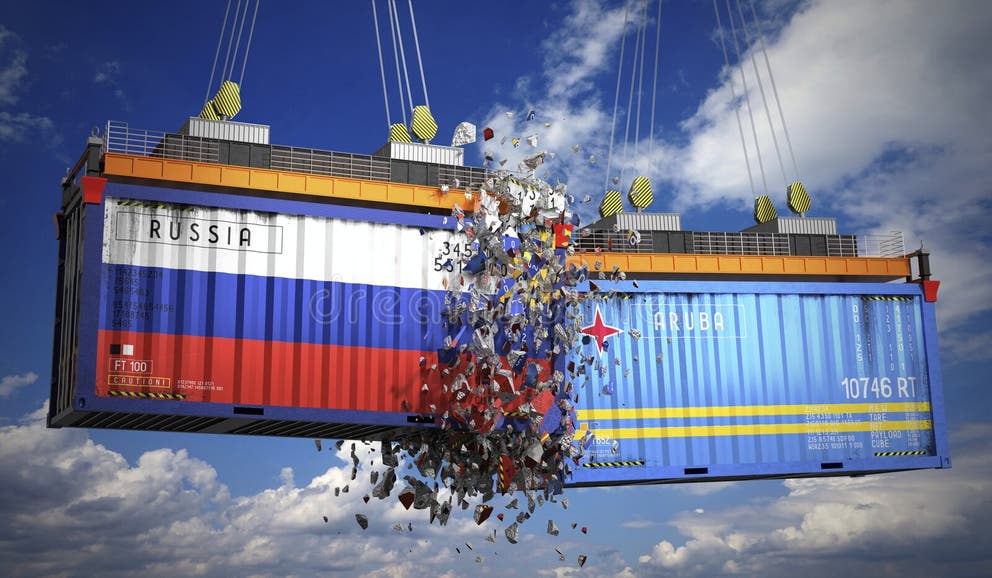 Cargo Containers with Flags of Russia and Aruba Stock Illustration ...