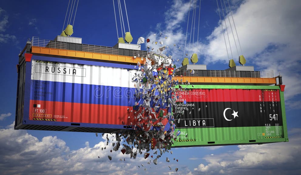 Cargo Containers with Flags of Russia and Libya Stock Illustration ...