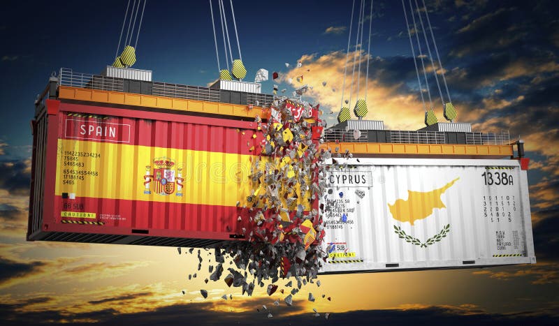 Cargo Containers with Flags of Spain and Cyprus Stock Illustration ...