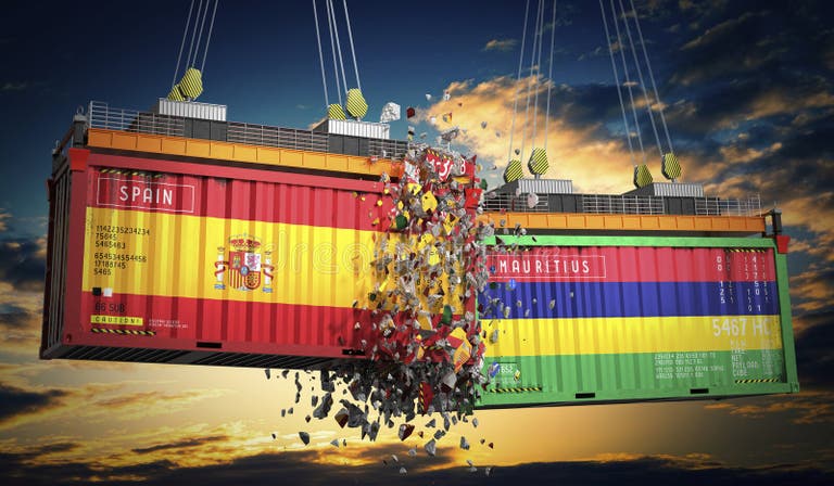 Cargo Containers with Flags of Spain and Mauritius Stock Illustration ...