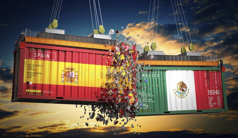 Cargo Containers with Flags of Spain and Mexico Stock Illustration ...