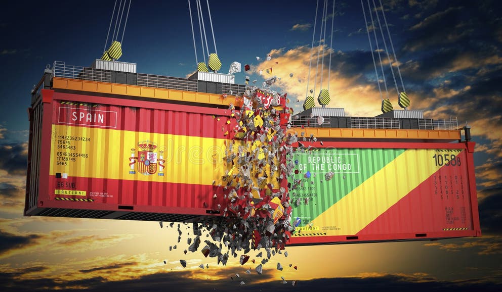 Cargo Containers with Flags of Spain and Republic of the Congo Stock ...