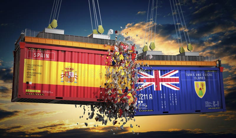 Cargo Containers with Flags of Spain and Turks and Caicos Islands Stock ...