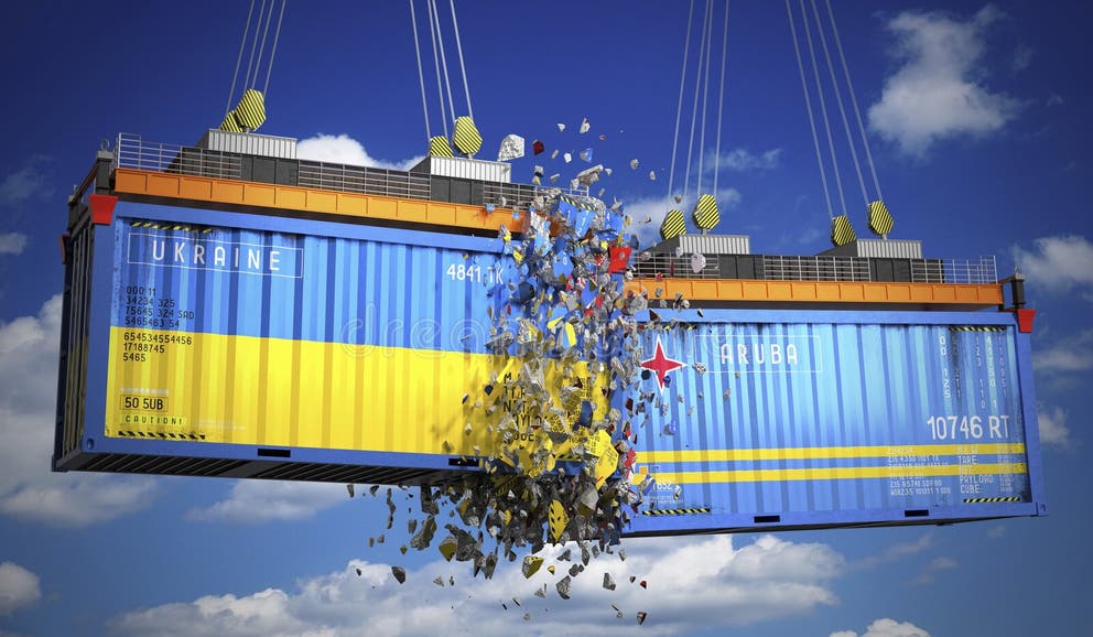 Cargo Containers with Flags of Ukraine and Aruba Stock Illustration ...