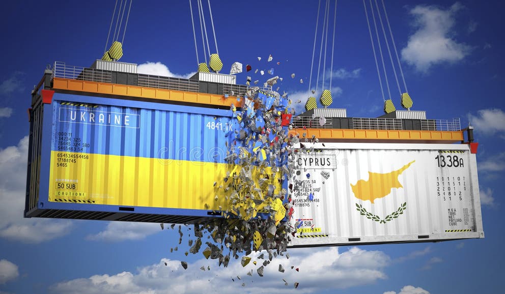 Cargo Containers with Flags of Ukraine and Cyprus Stock Illustration ...
