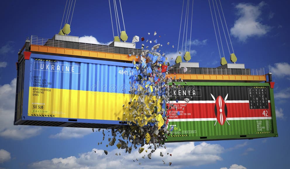 Cargo Containers with Flags of Ukraine and Kenya Stock Illustration ...