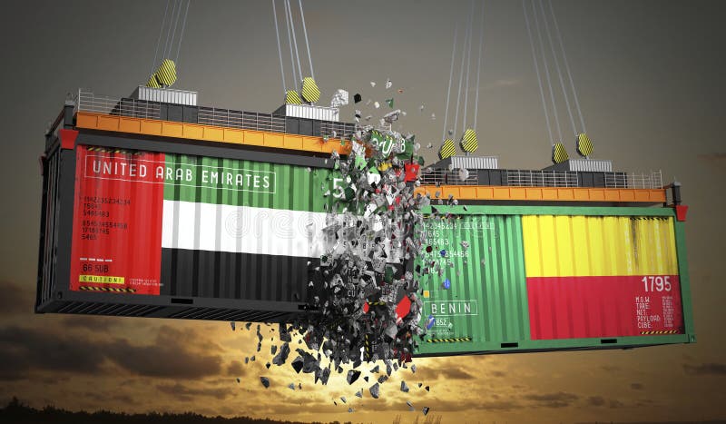 Cargo Containers with Flags of United Arab Emirates and Benin Stock ...