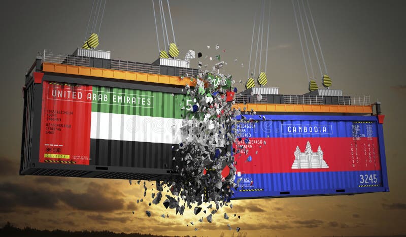 Cargo Containers with Flags of United Arab Emirates and Cambodia Stock ...