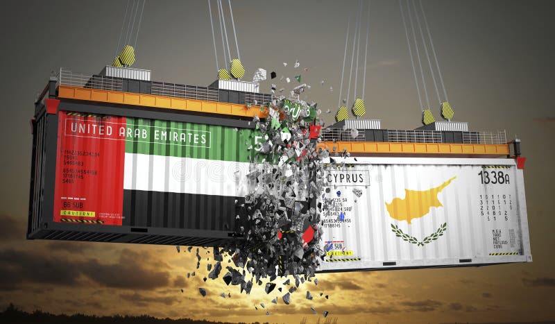Cargo Containers with Flags of United Arab Emirates and Cyprus Stock ...