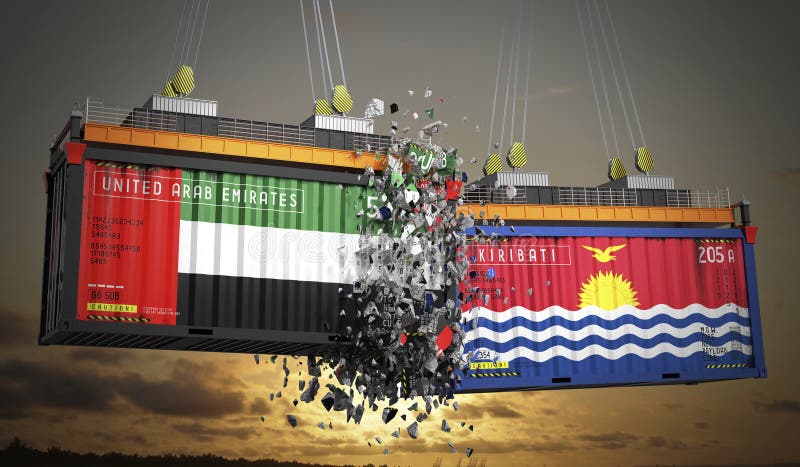 Cargo Containers with Flags of United Arab Emirates and Kiribati Stock ...