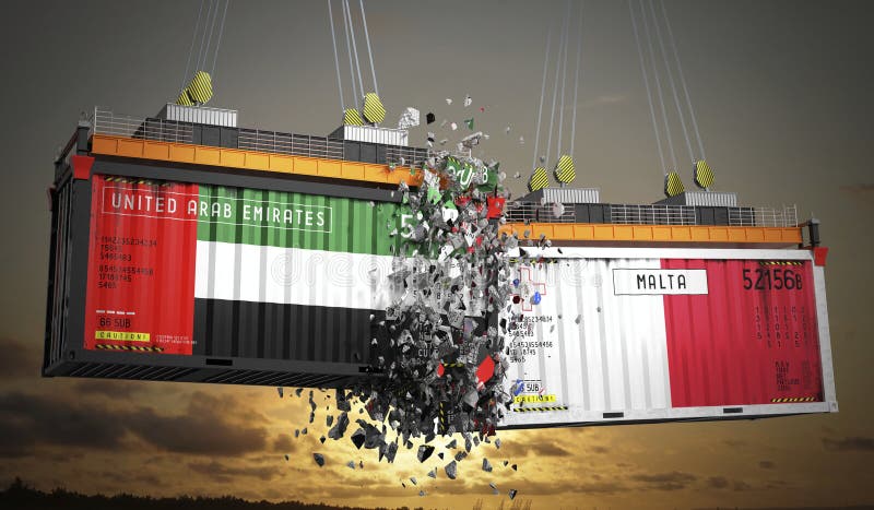 Cargo Containers with Flags of United Arab Emirates and Malta Stock ...