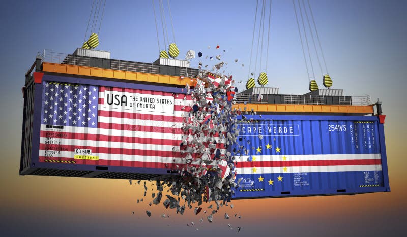 Cargo Containers with Flags of USA and Cape Verde Stock Illustration ...
