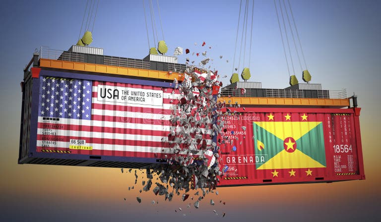 Cargo Containers with Flags of USA and Grenada Stock Illustration ...