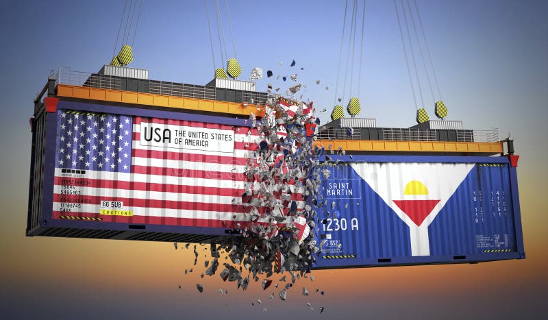 Cargo Containers with Flags of USA and Saint Martin Stock Illustration ...