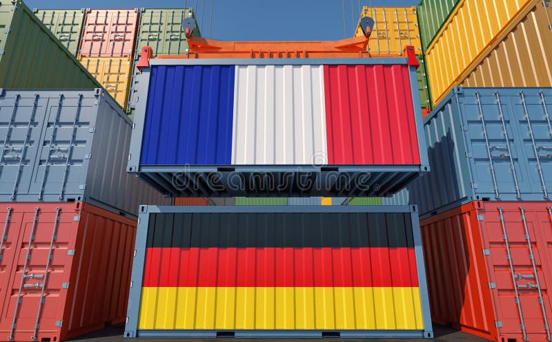 Cargo Containers with German and France National Flags. Stock ...