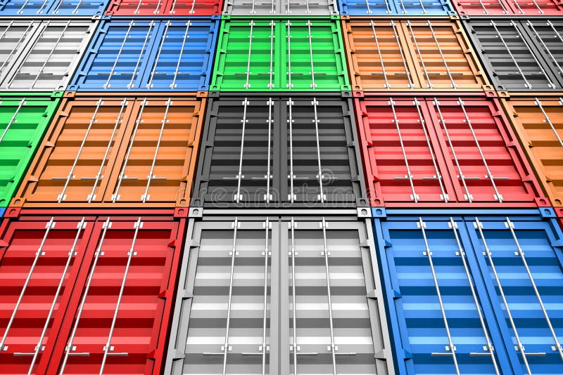 Stacked Color Cargo Containers Over the Blue Sky Stock Illustration ...