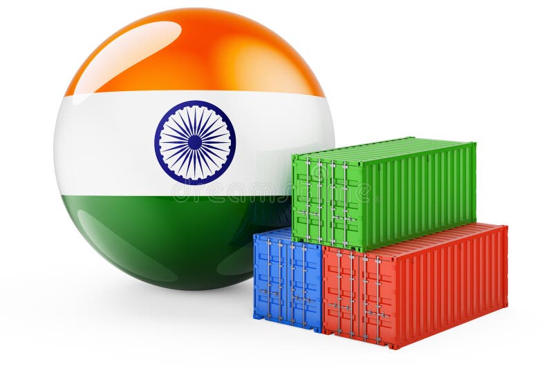 Cargo Containers with Indian Flag. Freight Shipping in India, 3D ...
