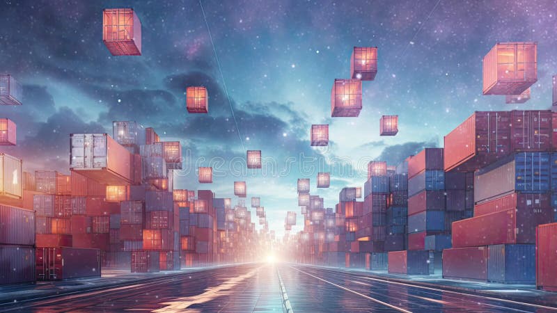 Cargo Containers at Logistic Hub with Virtual Scheme Stock Footage ...