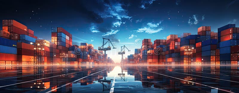 Cargo Containers at Logistic Hub with Virtual Scheme Stock Image ...