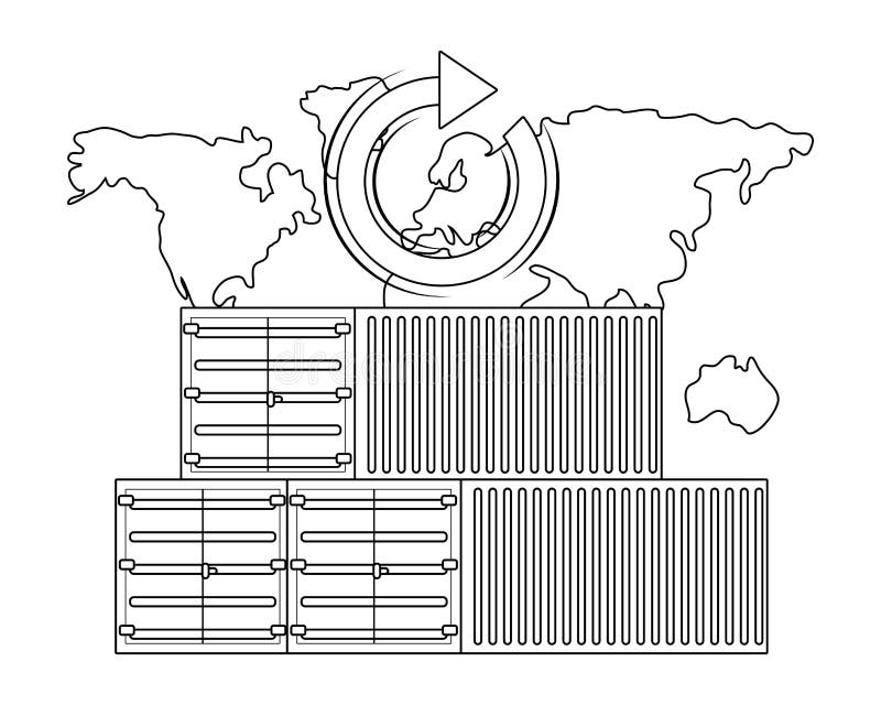 Cargo Containers and Map in Black and White Stock Vector - Illustration ...