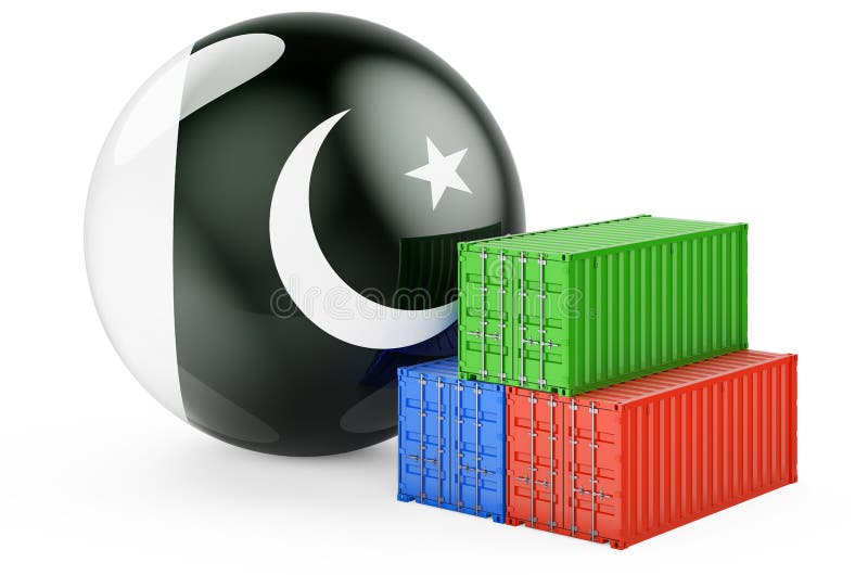 Cargo Containers with Pakistani Flag. Freight Shipping in Pakistan, 3D ...