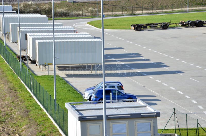 Cargo Containers on Parking Place in Logistics Centre Complex Stock ...
