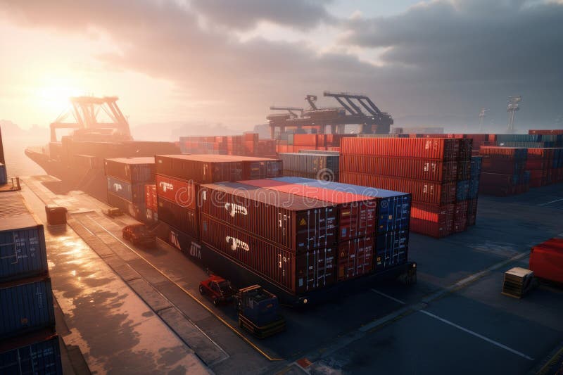 Cargo Containers in the Port. AI Generative Stock Illustration ...