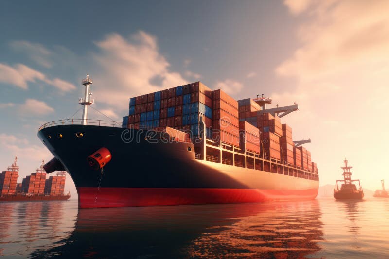 Cargo Containers on a Ship at Sunset. Logistics Stock Illustration ...