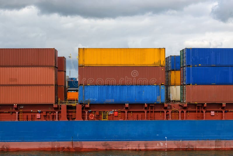 Cargo Containers in Shipyard Stock Image - Image of global, freight ...