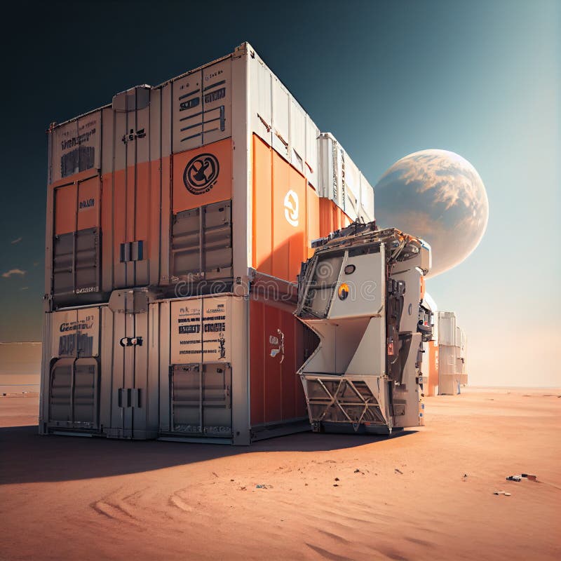 Cargo Containers in Space, Delivery To Other Planets. Stock ...