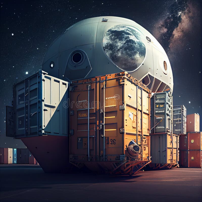 Cargo Containers in Space, Delivery To Other Planets. Stock ...