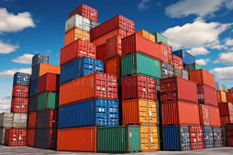 Cargo Containers. Stacked Cargo Containers in Port. Warehouse ...