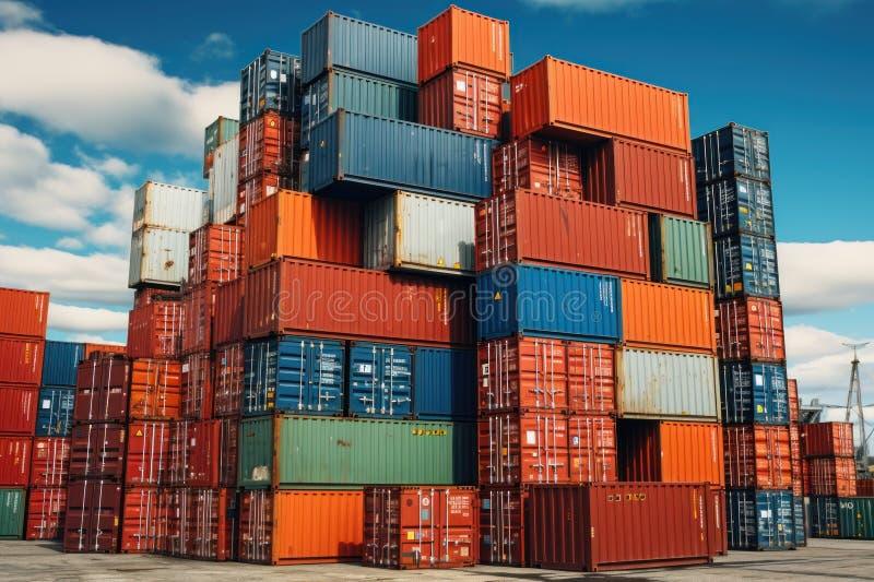 Cargo Containers. Stacked Cargo Containers in Port. Warehouse ...
