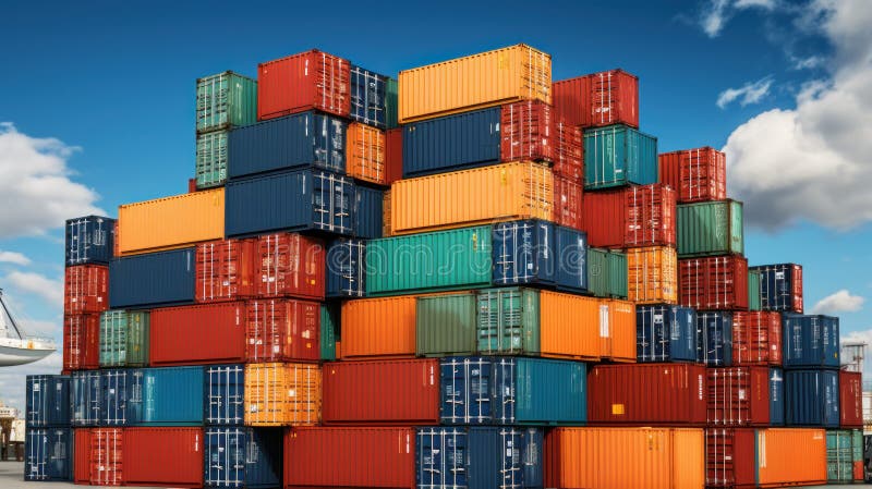 Cargo Containers. Stacked Cargo Containers in Port. Warehouse ...